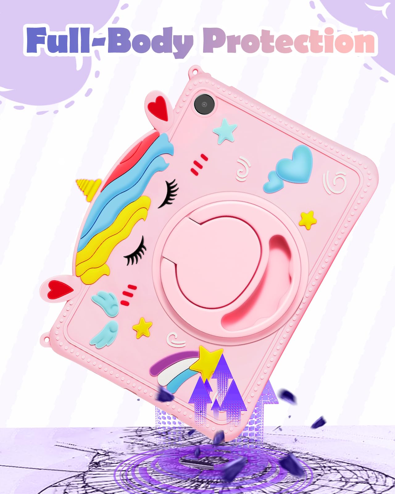 Gurgitat for Galaxy Tab A8 Cases - with Pen Holder Cute Cartoon Unicorn Silicone Cover with Rotating Stand & Strap Girly Teens Girls for Samsung Galaxy Tablet A8 10.5" Cases