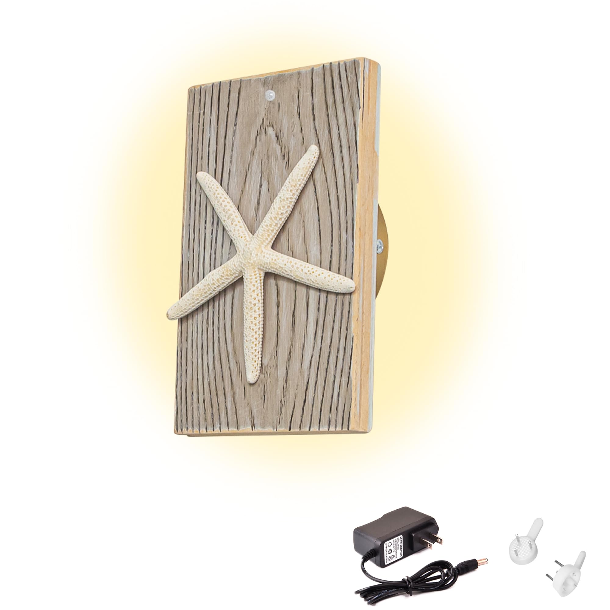 SKIVTGLAMP Raw Wood Wall Sconce Rechargeable Battery Operated LED PIP Motion IR Sensor Wall Lamp, No Drilling Cordless Hand Crafted Wall Mounted for Rustic Home Decor Backdrop Landscape Starfish
