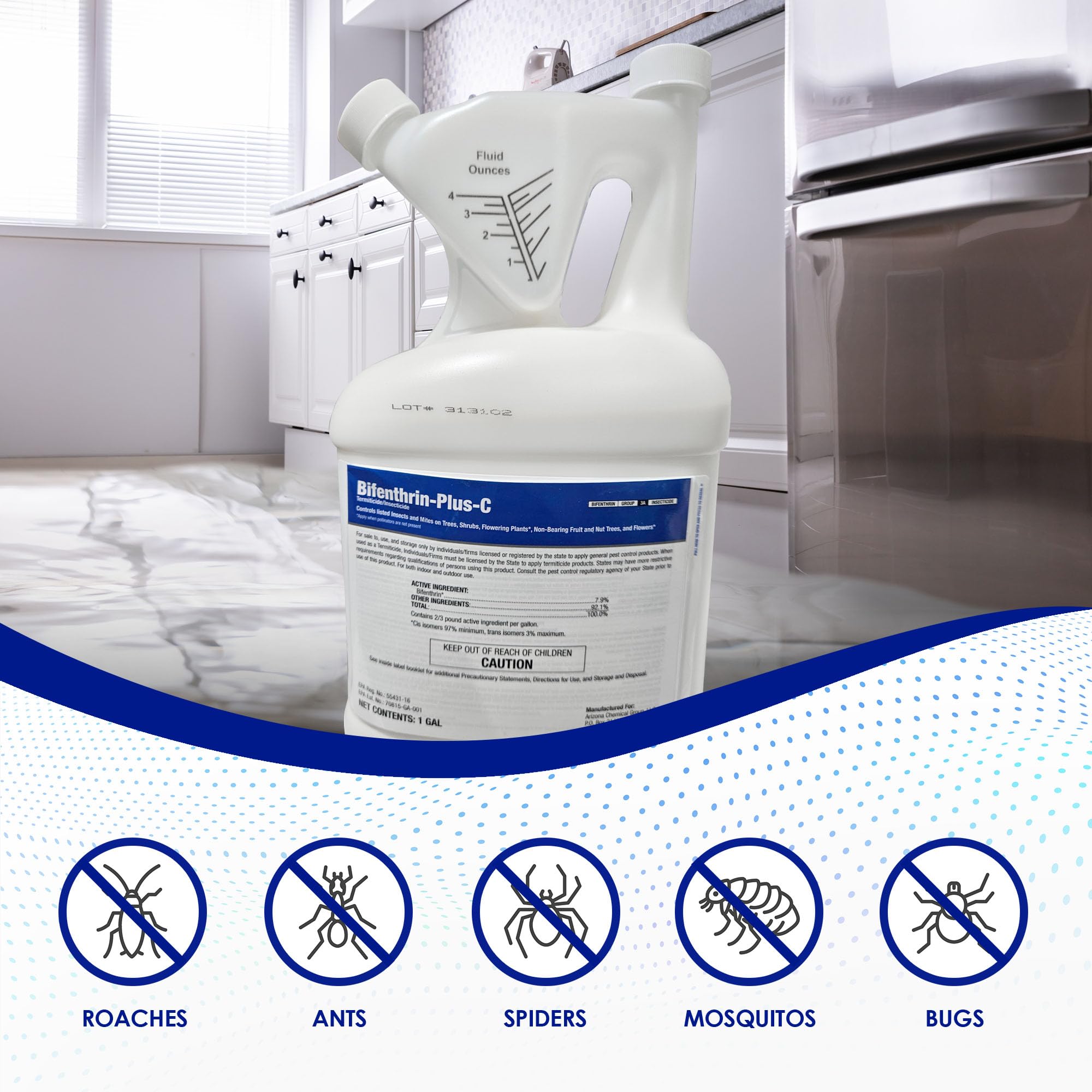 Bifenthrin-Plus-C Insecticide (1 Gal) - Roach Killer Indoor Infestation, Termite Treatment, Ant Control & Wasp Spray - Home Defense Pest Control, Residential, Commercial, and Industrial Use