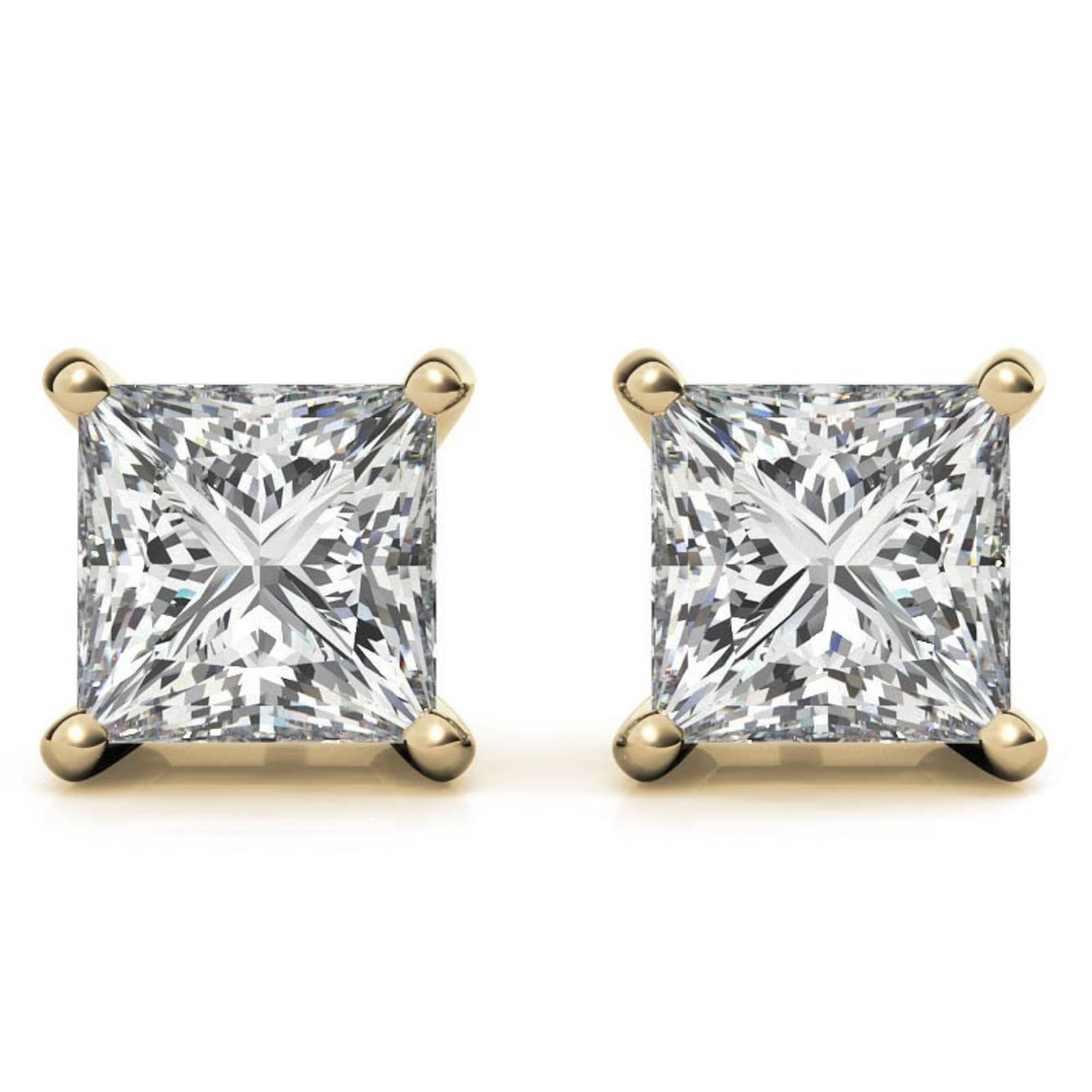 Solitaire Lab Grown Certified Diamond Princess-Cut Earrings Studs | 0.25ct. to 1ct. Size | 14K Gold Prong Setting with Screw backs, 1.00ct., White Gold, Lab Grown Diamond Diamond