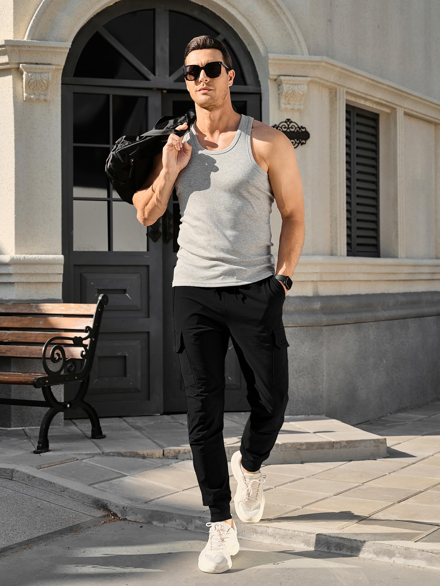 Comdecevis Men's Cargo Jogger Pants Stretch Sweatpants Slim Fit Tactical Pants with Zipper Pockets Casual Trousers Black 3X-Large
