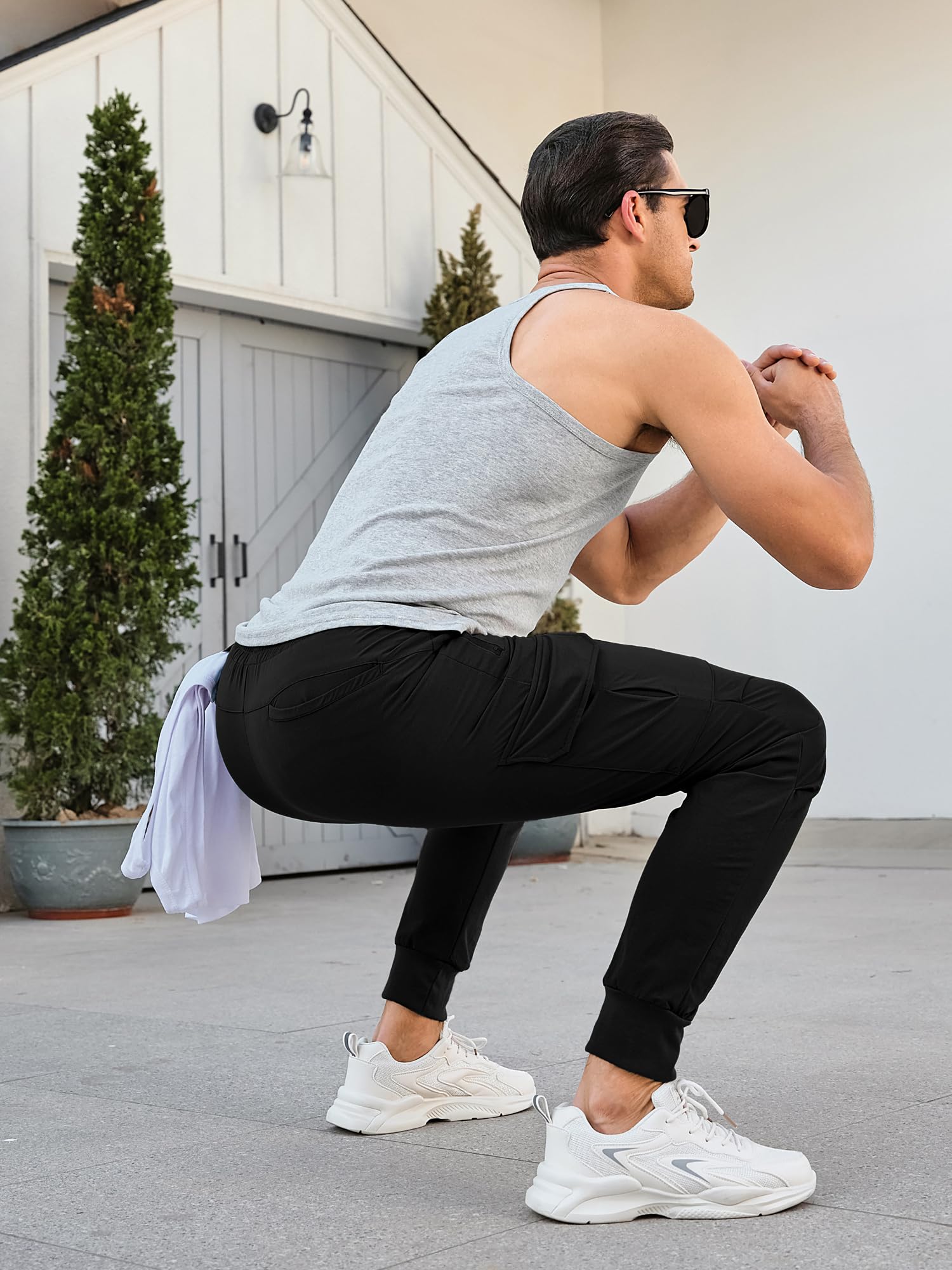 Comdecevis Men's Cargo Jogger Pants Stretch Sweatpants Slim Fit Tactical Pants with Zipper Pockets Casual Trousers Black 3X-Large
