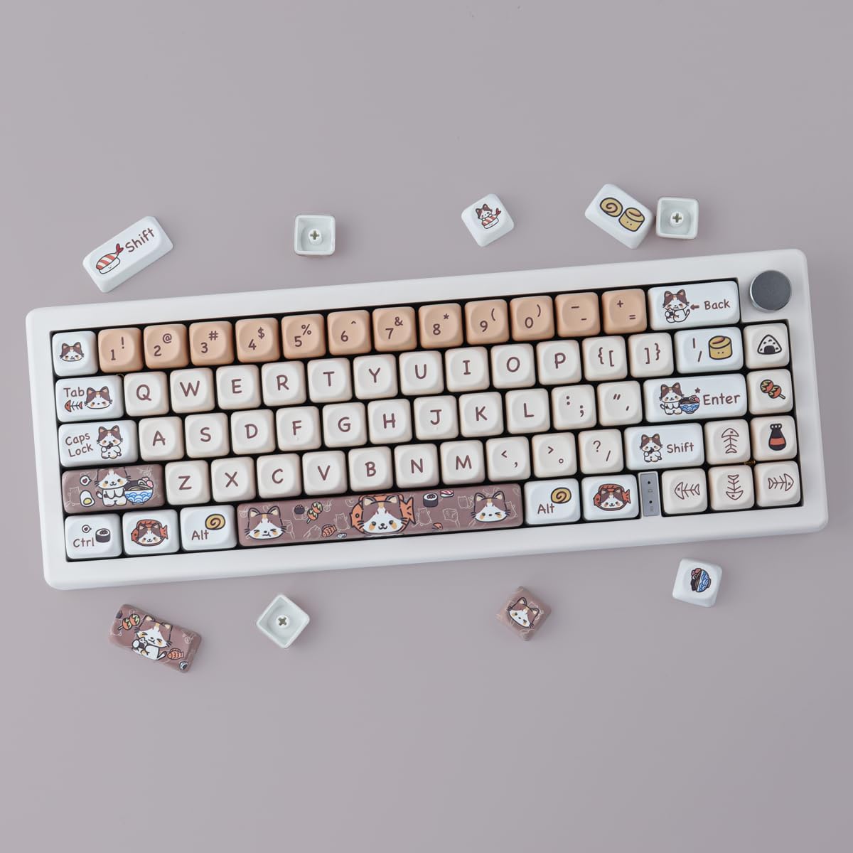 TYRIXKI PBT Keycaps 143 Keys Cute Keycaps Dye-Sublimation Kitty-cat Keycaps Set MOA Profile Custom Keycaps for Cherry Gateron MX Swithes Mechanical Keyboards