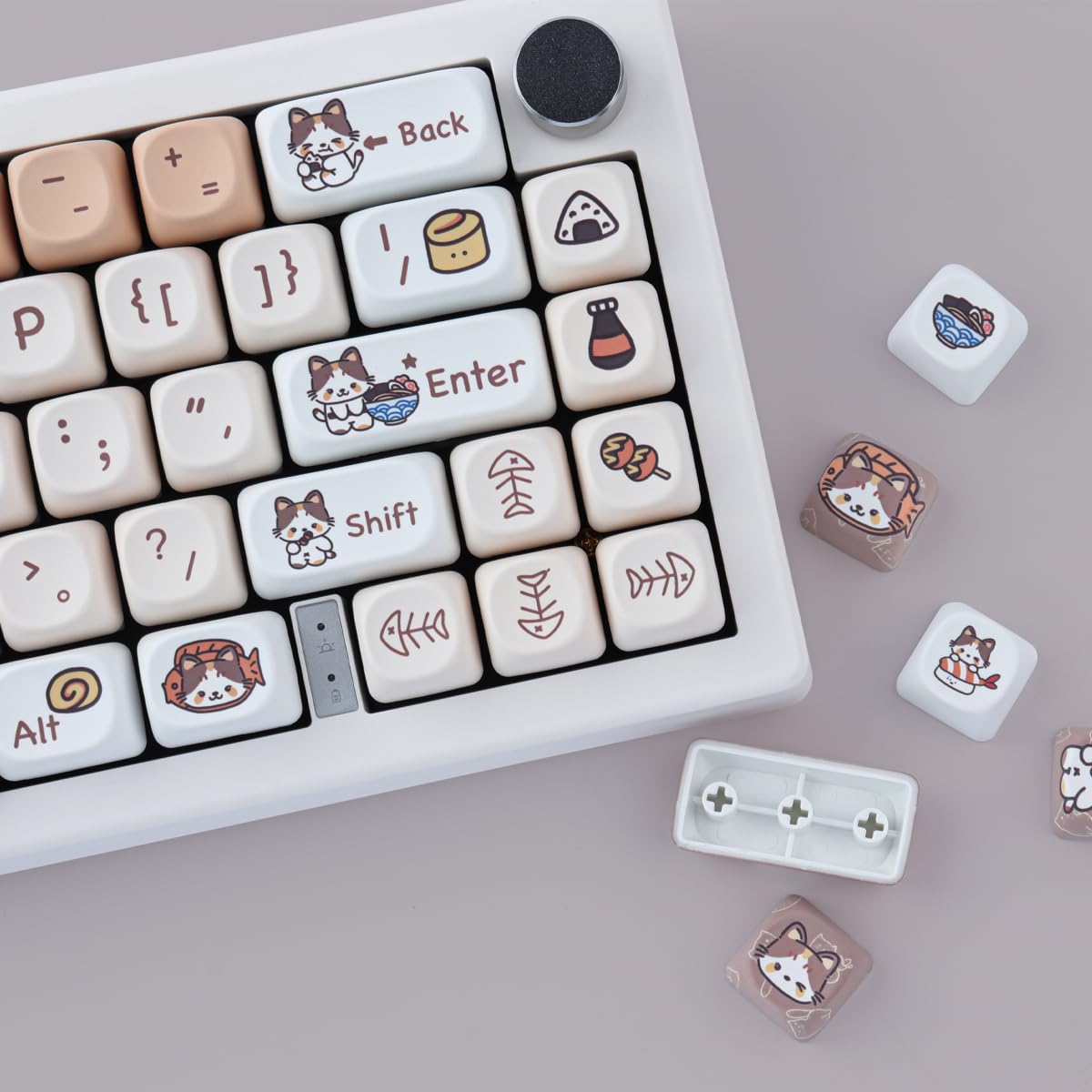 TYRIXKI PBT Keycaps 143 Keys Cute Keycaps Dye-Sublimation Kitty-cat Keycaps Set MOA Profile Custom Keycaps for Cherry Gateron MX Swithes Mechanical Keyboards