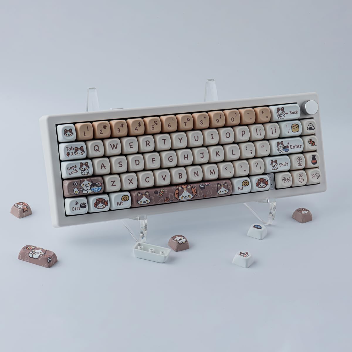 TYRIXKI PBT Keycaps 143 Keys Cute Keycaps Dye-Sublimation Kitty-cat Keycaps Set MOA Profile Custom Keycaps for Cherry Gateron MX Swithes Mechanical Keyboards