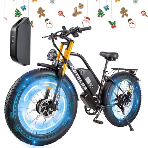 KETELES Upgraded Electric-Bike 2000W-46Ah-35MPH Dual-Motor Dual-Battery Ebike-Adults-Men - 26" Fat Tire Dirt-Bike Up to 150Miles Hydraulic Disc Brake for Snow Beach Mountain (US Warehouse)