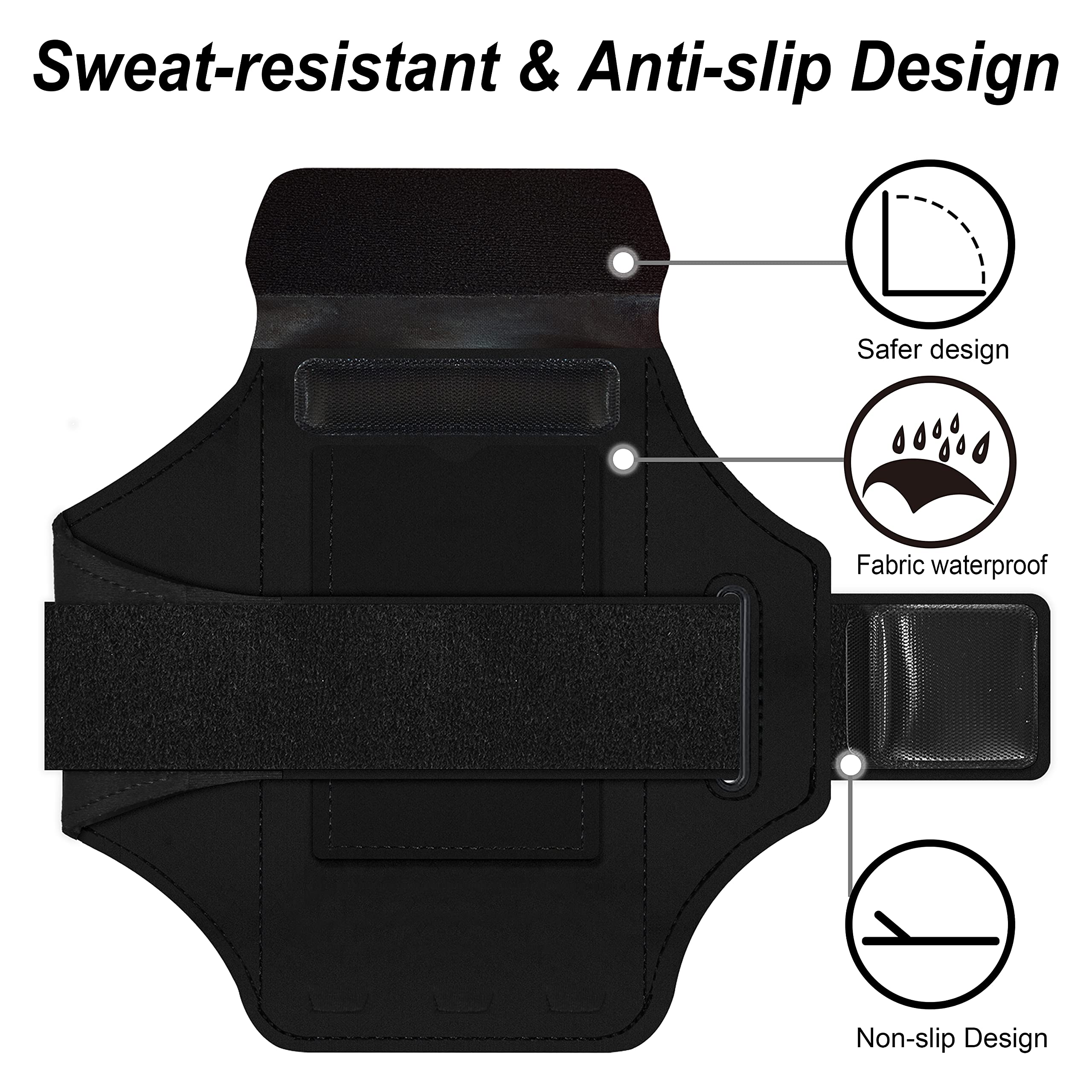 RUNBACH Running Armband for Google Pixel 8/8 Pro/7/7a/7 Pro/6/6a/6 Pro/5/5a/4/4a/4XL/3a/3 XL,Water Resistant Sport Armband with Zipper Slot for Pixel Buds and Car Key (Black)