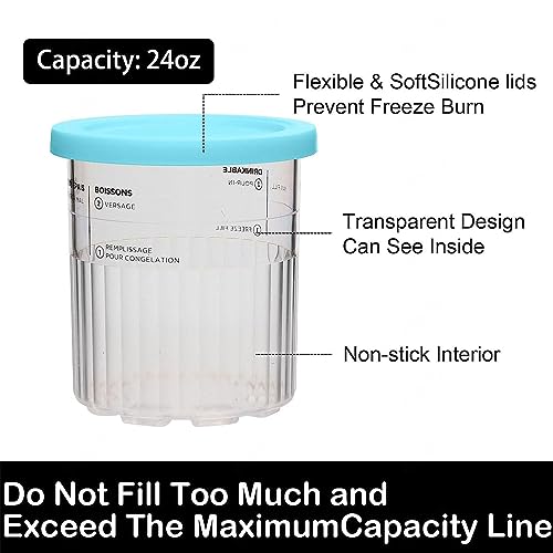 RAYPUR Creami Pints, for Ninja Creami Pints Lids,24 OZ Ice Cream Pints with Lids Airtight and Leaf-Proof Compatible with NC500,NC501 Series Ice Cream Makers