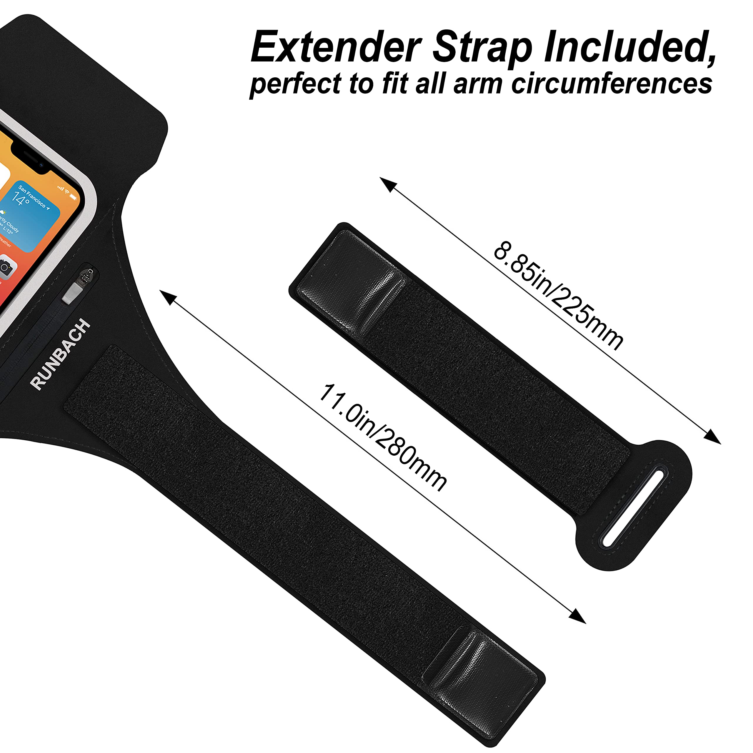 RUNBACH Running Armband for Google Pixel 8/8 Pro/7/7a/7 Pro/6/6a/6 Pro/5/5a/4/4a/4XL/3a/3 XL,Water Resistant Sport Armband with Zipper Slot for Pixel Buds and Car Key (Black)