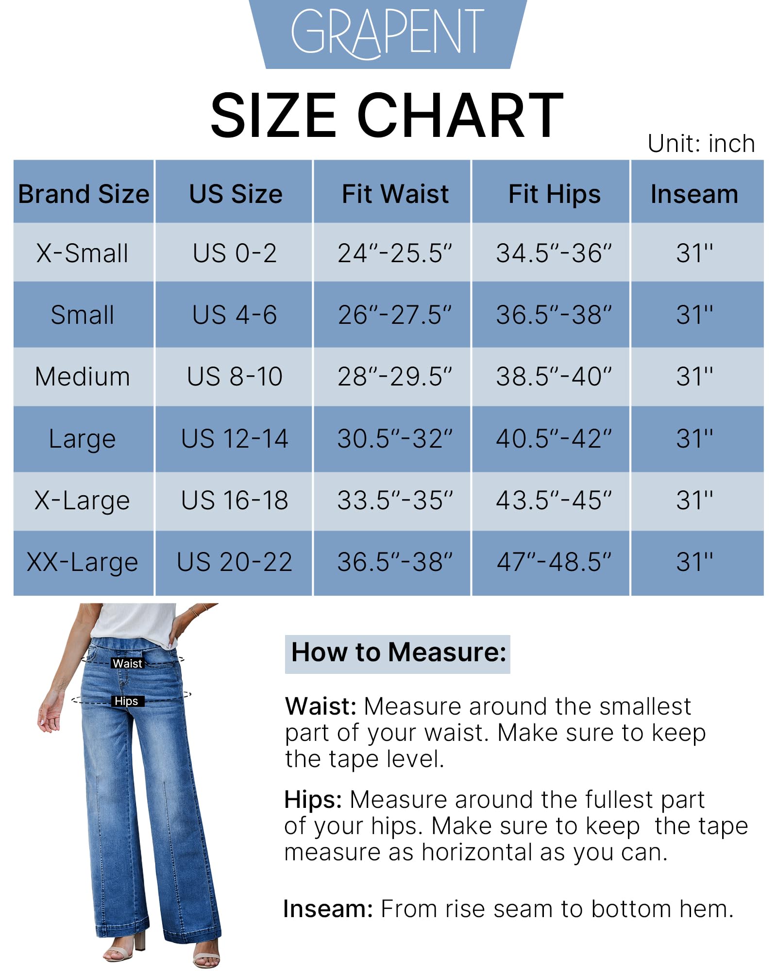 GRAPENT Women's Bright White Wide Leg Jeans, Size L