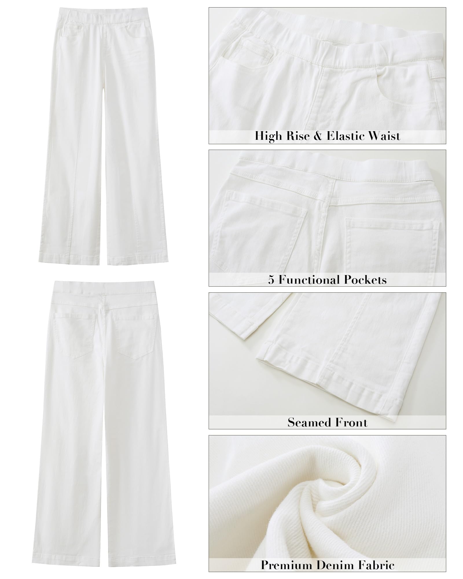 GRAPENT Women's Bright White Wide Leg Jeans, Size L
