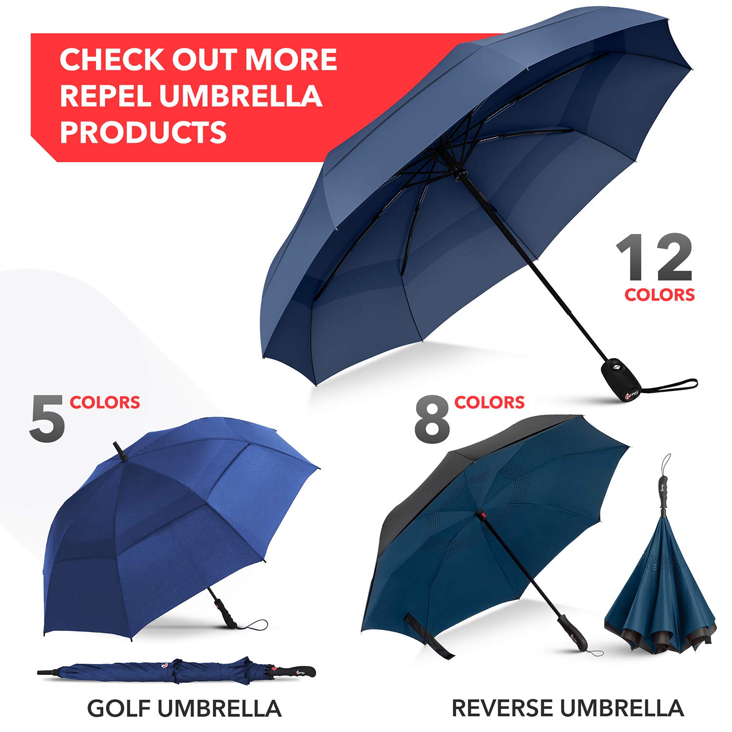 Repel Umbrella The Original Portable Travel Umbrella - Umbrellas for Rain Windproof, Strong Compact Umbrella for Wind and Rain - Perfect For On-the-Go, Car Umbrella, Backpack Umbrella