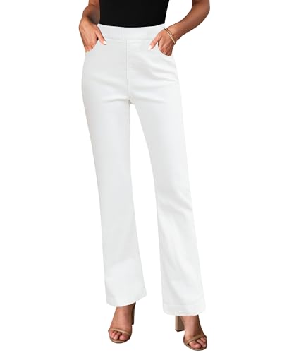 GRAPENT Cute Clothes Work Pants for Women Office Womens Western Clothing Denim Outfit Womens Pull On Pants High Waisted Flare Jeans High Rise Jeans Color Bright White XX-Large Size 20 Size 22