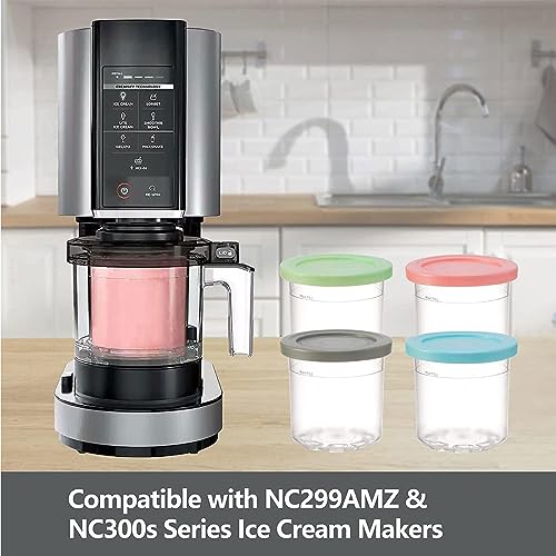 EVANEM 2/4/6PCS Creami Deluxe Pints, for Ninja Pints with Lids,16 OZ Ice Cream Containers Pint Reusable,Leaf-Proof for NC301 NC300 NC299AM Series Ice Cream Maker,Pink+Blue-4PCS