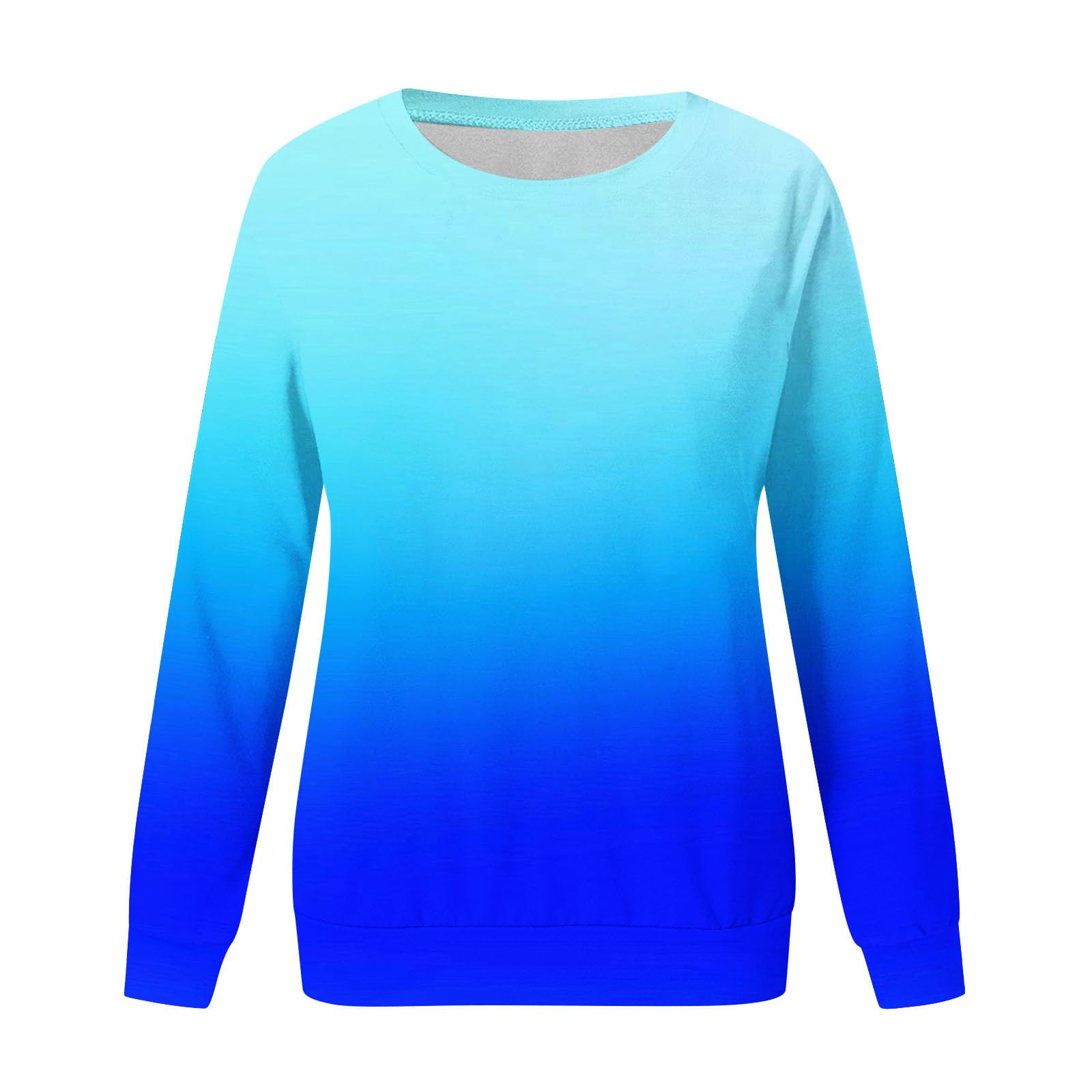 Ceboyel Long Sleeve Shirts for Women Crewneck Sweatshirt Pullover Casual Long Sleeve Tops Trendy Loose Fit Fall Clothing 2023 Gymnastics Sweatshirt Blue 2X