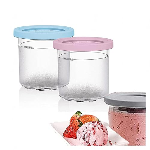 EVANEM 2/4/6PCS Creami Deluxe Pints, for Ninja Pints with Lids,16 OZ Ice Cream Containers Pint Reusable,Leaf-Proof for NC301 NC300 NC299AM Series Ice Cream Maker,Pink+Blue-4PCS