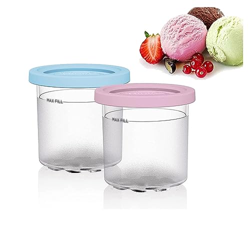 EVANEM 2/4/6PCS Creami Pints, for Ninja Creami Pints Lids,16 OZ Creami Pints Reusable,Leaf-Proof Compatible NC301 NC300 NC299AMZ Series Ice Cream Maker,Pink+Blue-4PCS