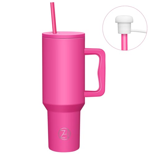 Zes-Husa 40 oz Tumbler with Handle and Straw Lid, Insulated Cup Reusable Stainless Steel Thermoses, Travel Mug Cupholder Use with Pipette Stopper