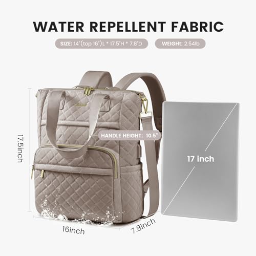 LOVEVOOK Laptop Backpack for Women 17 inch,Diamond Quilted Convertible Backpack Tote Laptop Computer Work Bag,Cute Womens Travel Backpack Purse College Teacher Carry on Back pack with USB Port,Nude