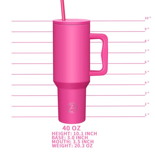 Zes-Husa 40 oz Tumbler with Handle and Straw Lid, Insulated Cup Reusable Stainless Steel Thermoses, Travel Mug Cupholder Use with Pipette Stopper