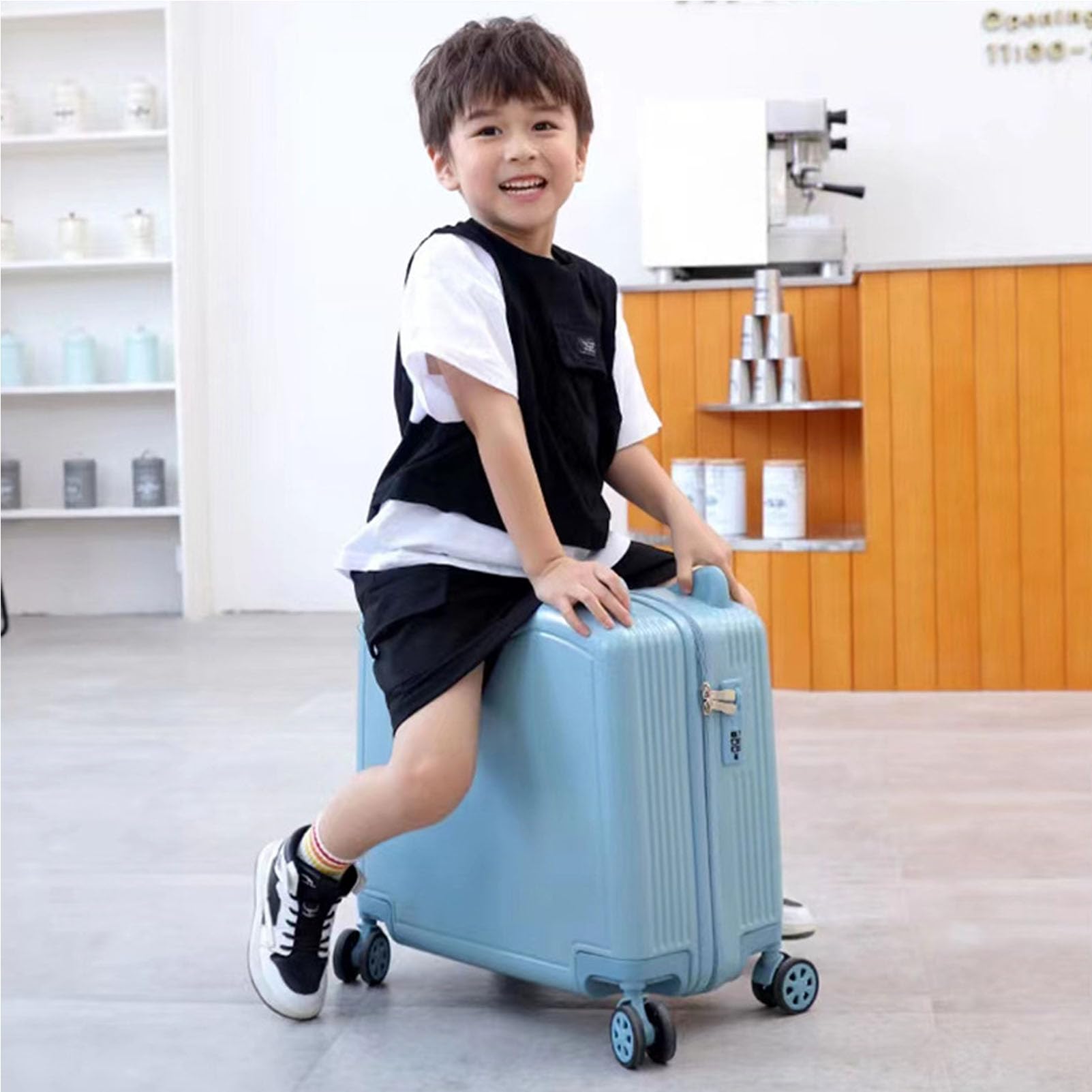 ELDA 20" Ride-On Kids Suitcase with Spinner Wheels Cute Carry on Hardside Trolly Luggage Lightweight with Combination Lock, Travel Essential