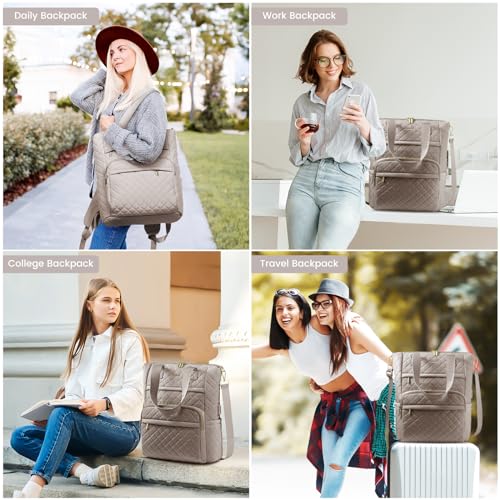 LOVEVOOK Laptop Backpack for Women 17 inch,Diamond Quilted Convertible Backpack Tote Laptop Computer Work Bag,Cute Womens Travel Backpack Purse College Teacher Carry on Back pack with USB Port,Nude