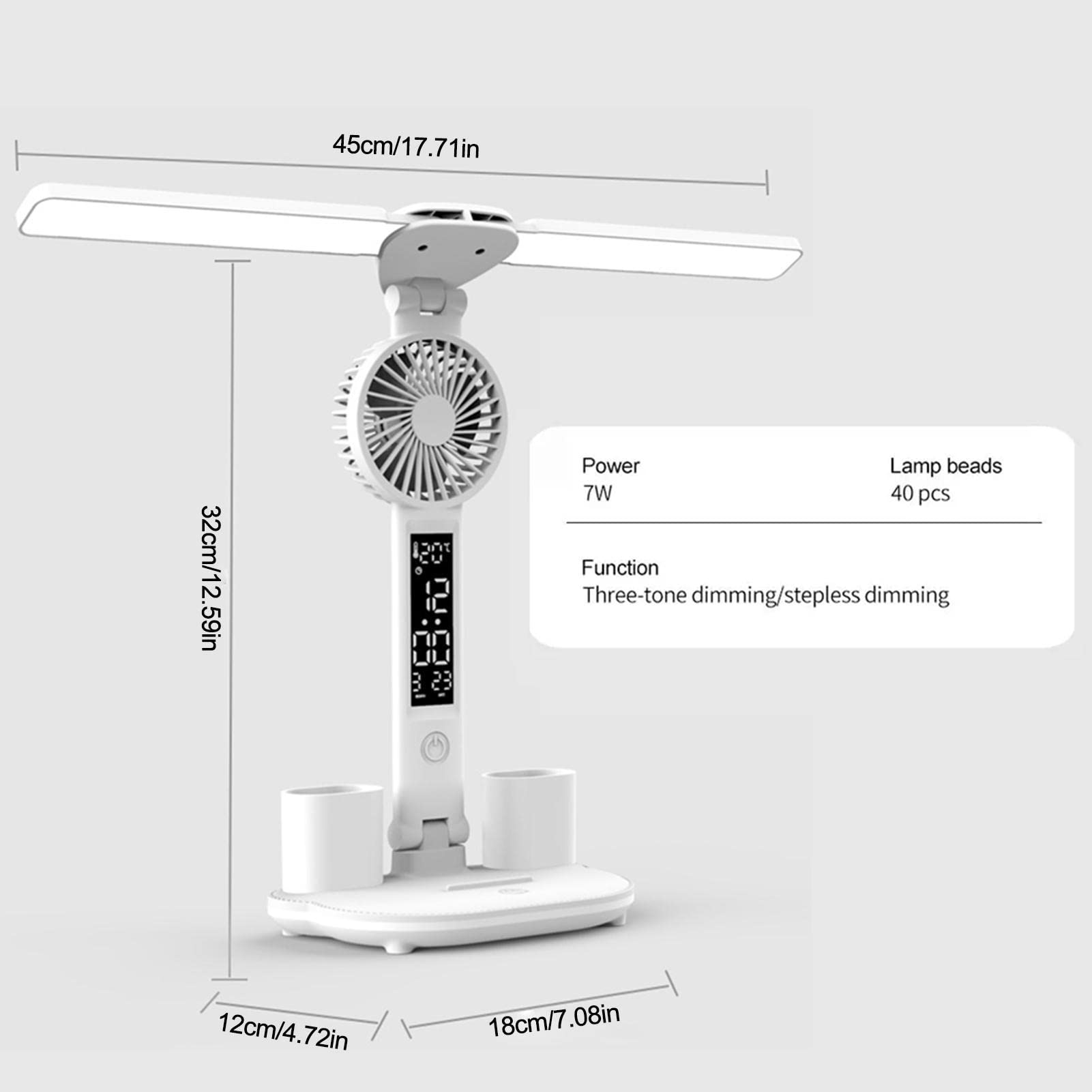 Dual Swing Arm Desk Light, Architect Swing Arm Desk Lamp, 3 Modes Study Lamp with Thermometers, Calendar, Fan, Holder, for Workbench, Studies, Students, Drafting
