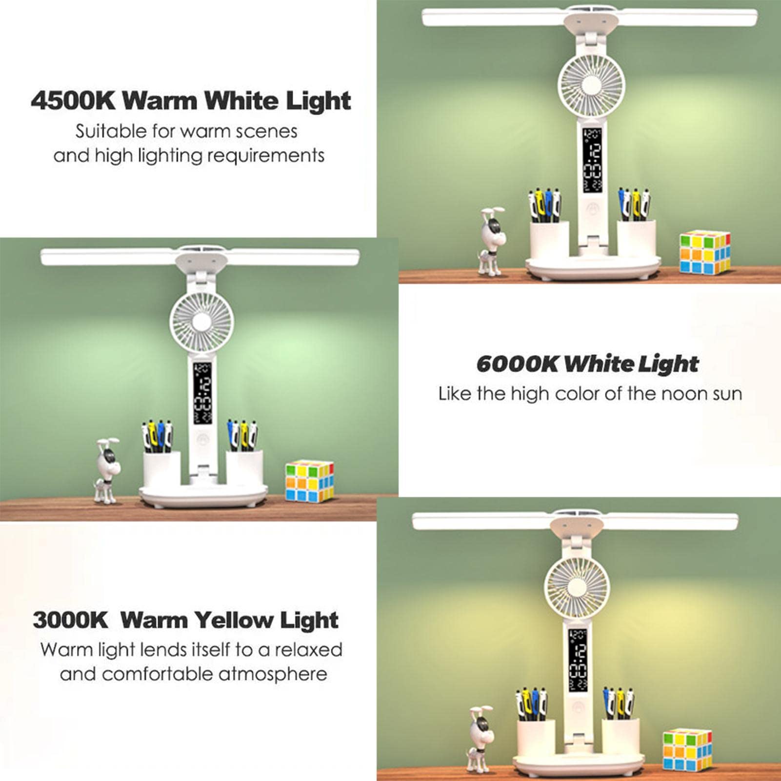Dual Swing Arm Desk Light, Architect Swing Arm Desk Lamp, 3 Modes Study Lamp with Thermometers, Calendar, Fan, Holder, for Workbench, Studies, Students, Drafting