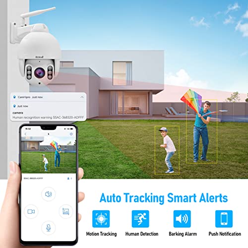 JideTech 5MP PTZ WiFi Camera Outdoor, 5X Optical Zoom IP Dome Camera, Auto Tracking Security Camera, 196ft IR Night Vision, Human/Motion Detection, Two Way Audio, IP66 Waterproof, SD Card Slot