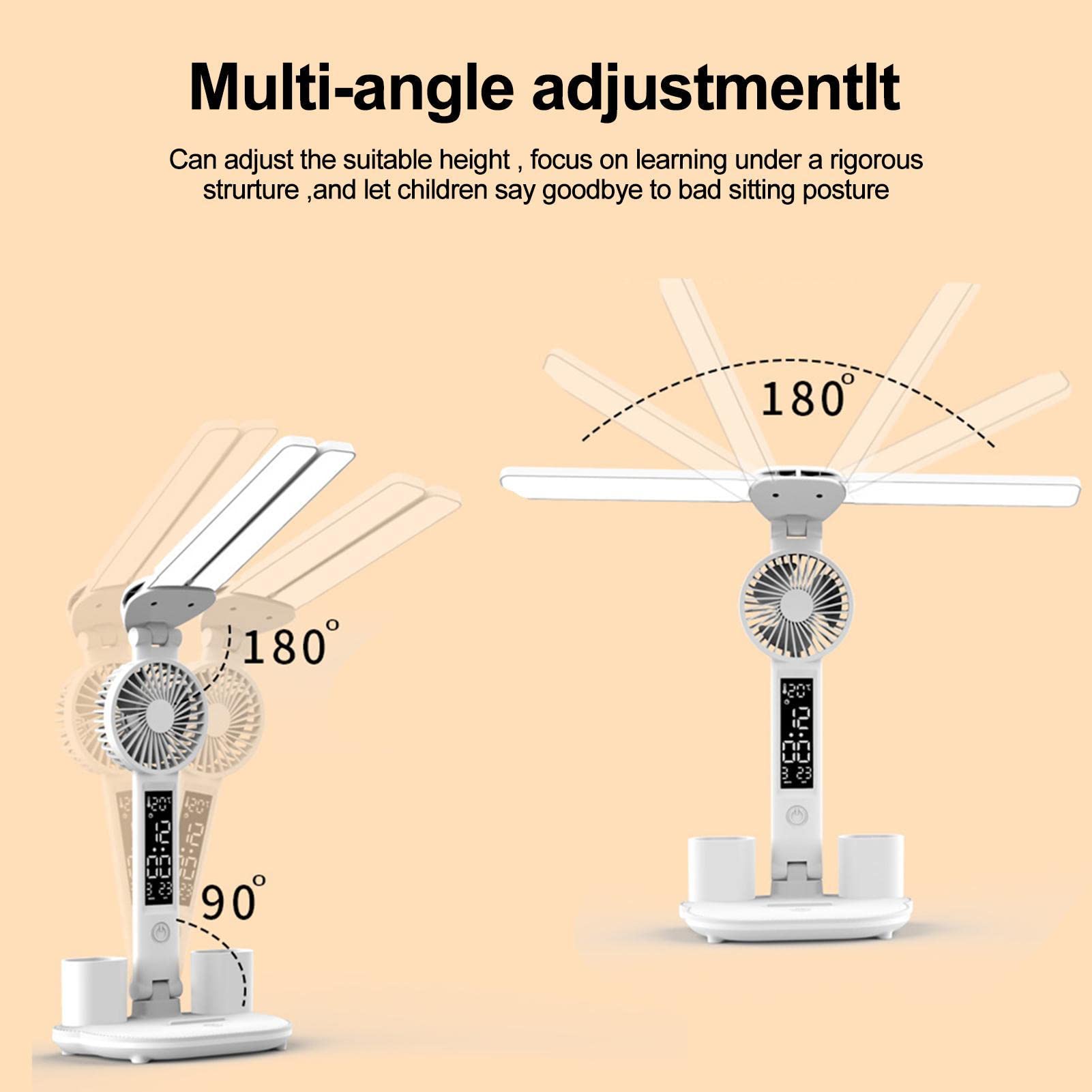 Dual Swing Arm Desk Light, Architect Swing Arm Desk Lamp, 3 Modes Study Lamp with Thermometers, Calendar, Fan, Holder, for Workbench, Studies, Students, Drafting