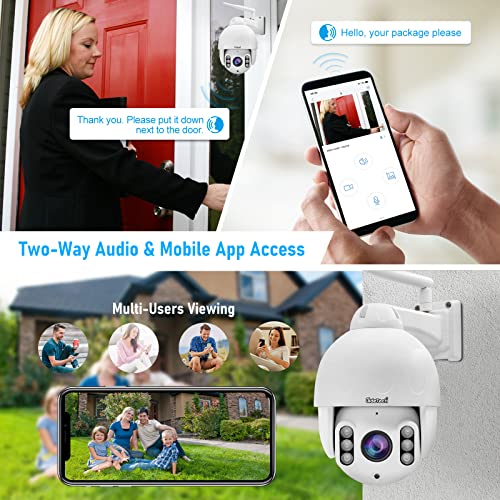 JideTech 5MP PTZ WiFi Camera Outdoor, 5X Optical Zoom IP Dome Camera, Auto Tracking Security Camera, 196ft IR Night Vision, Human/Motion Detection, Two Way Audio, IP66 Waterproof, SD Card Slot