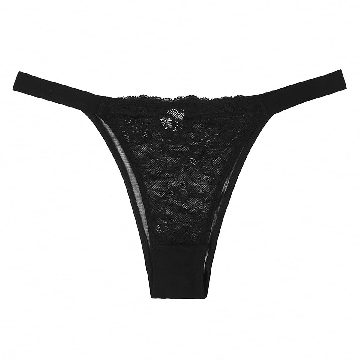 SAKVILSEC Sexy Lace Panties Women Mesh Perspective Thong Lingerie Low Waist G-string Comfortable Underwear Breathable Panty(Black,M)