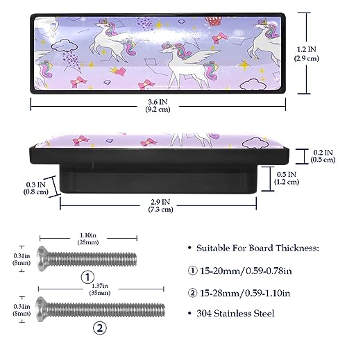 4 Pack 3.6In Double Holes Pulls Handles, Cartoon Unicorn Full Print Decorative Kitchen Cabinet Dresser Drawer Closet Cupboard Door knobs Handles Pulls for Home Bedroom Bathroom