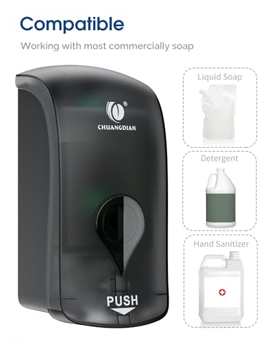 Manual Foam Soap Dispenser, 35oz (1000mL) Commercial Refillable Foaming Soap Dispenser-Transparent Black, CHUANGDIAN