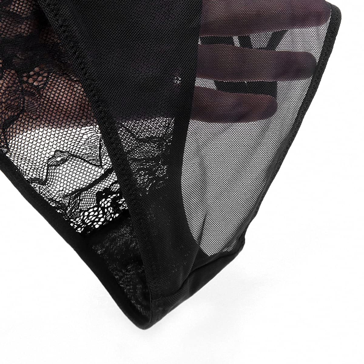 SAKVILSEC Sexy Lace Panties Women Mesh Perspective Thong Lingerie Low Waist G-string Comfortable Underwear Breathable Panty(Black,M)