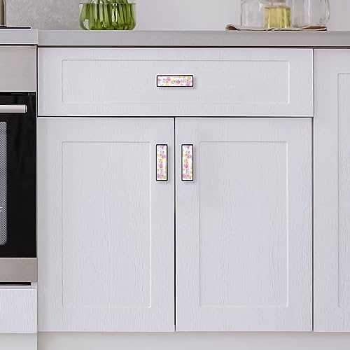 4 Pack 3.6In Double Holes Pulls Handles, Beautiful Flower Print Decorative Kitchen Cabinet Dresser Drawer Closet Cupboard Door knobs Handles Pulls for Home Bedroom Bathroom