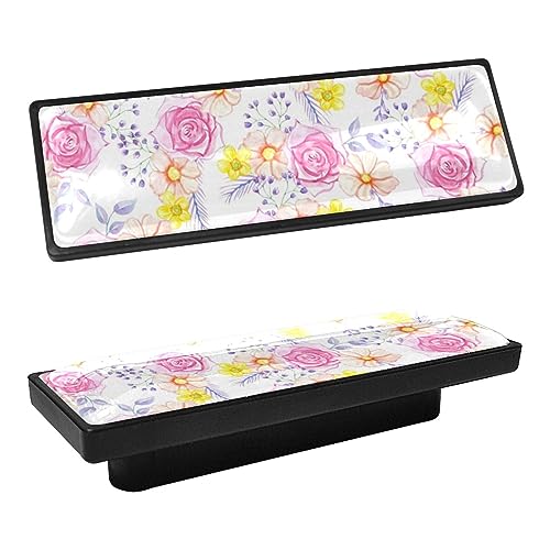 4 Pack 3.6In Double Holes Pulls Handles, Beautiful Flower Print Decorative Kitchen Cabinet Dresser Drawer Closet Cupboard Door knobs Handles Pulls for Home Bedroom Bathroom
