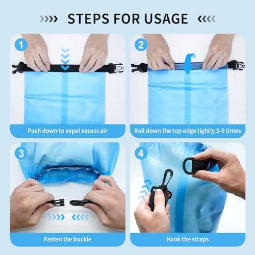 BACK KTCL Waterproof Dry Bag for Women Men,10L/15L Roll Top Lightweight Dry Storage Bag Backpack,Floating Sack with Waterproof Phone Case, Kayaking,Swimming, Camping, Hiking, Beach (Blue, 10L)