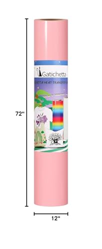 Gatichetta Heat Transfer Vinyl Roll, Baby Pink Iron on HTV 12" x 6FT, Pastel Smooth PU HTV for T-Shirts, Fabris, DIY Designs, Compatiable with Heat Press Machines, Light Pink