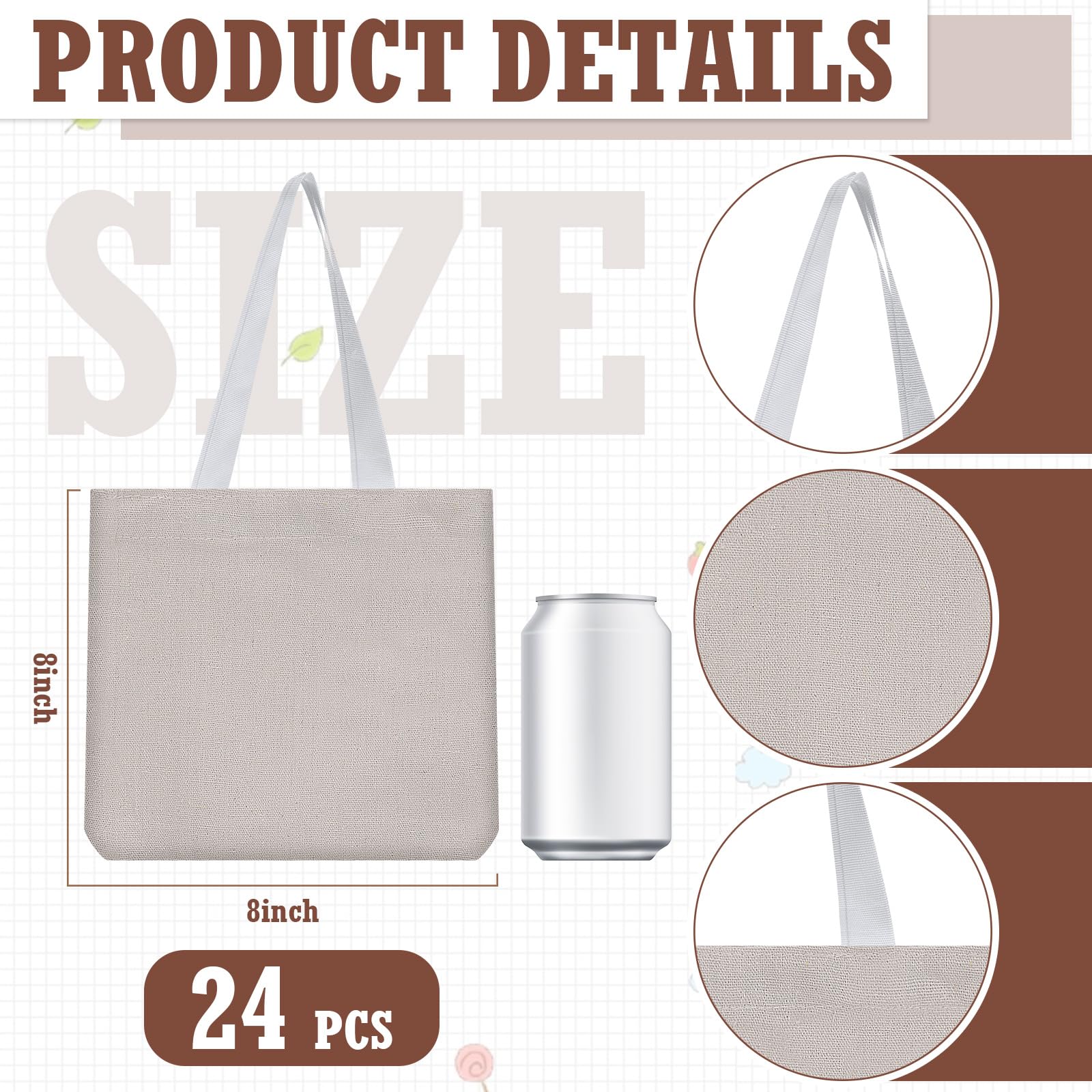 Sadnyy Mini Tote Bag Bulk Easter Gift Bags Blank Small Canvas Tote Bag Goody Gift Sacks for DIY Crafts Kids Party Favors 8" x 8"(24 Pcs)