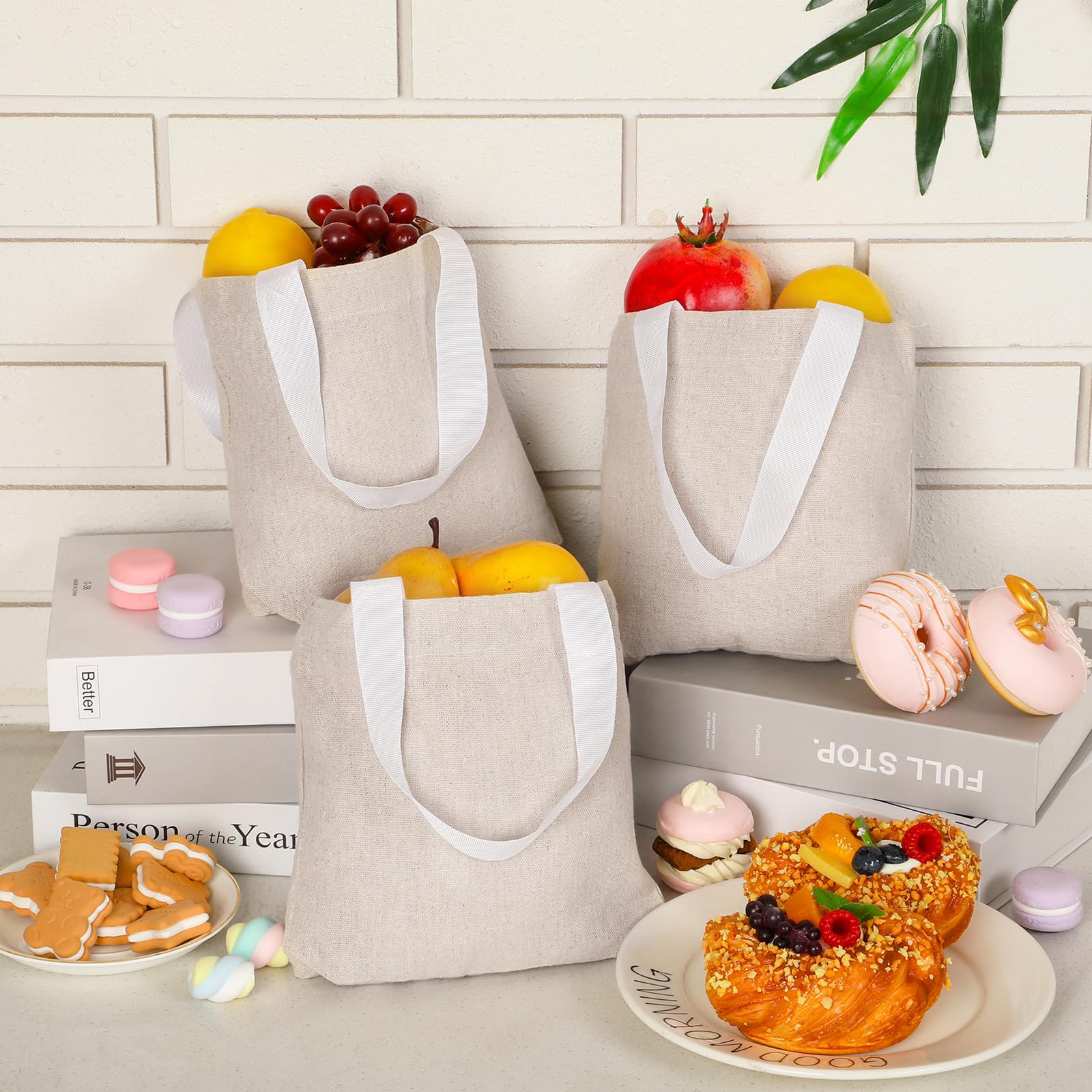 Sadnyy Mini Tote Bag Bulk Easter Gift Bags Blank Small Canvas Tote Bag Goody Gift Sacks for DIY Crafts Kids Party Favors 8" x 8"(24 Pcs)