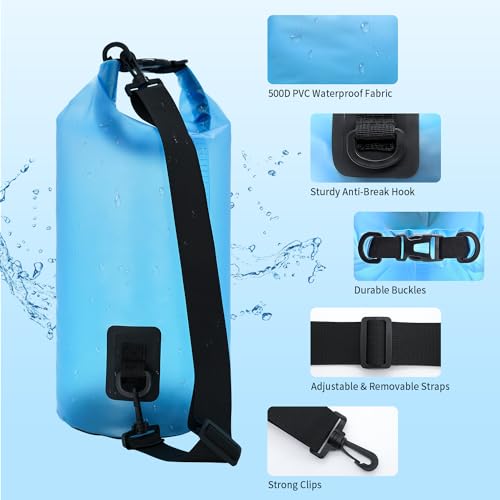 BACK KTCL Waterproof Dry Bag for Women Men,10L/15L Roll Top Lightweight Dry Storage Bag Backpack,Floating Sack with Waterproof Phone Case, Kayaking,Swimming, Camping, Hiking, Beach (Blue, 15L)