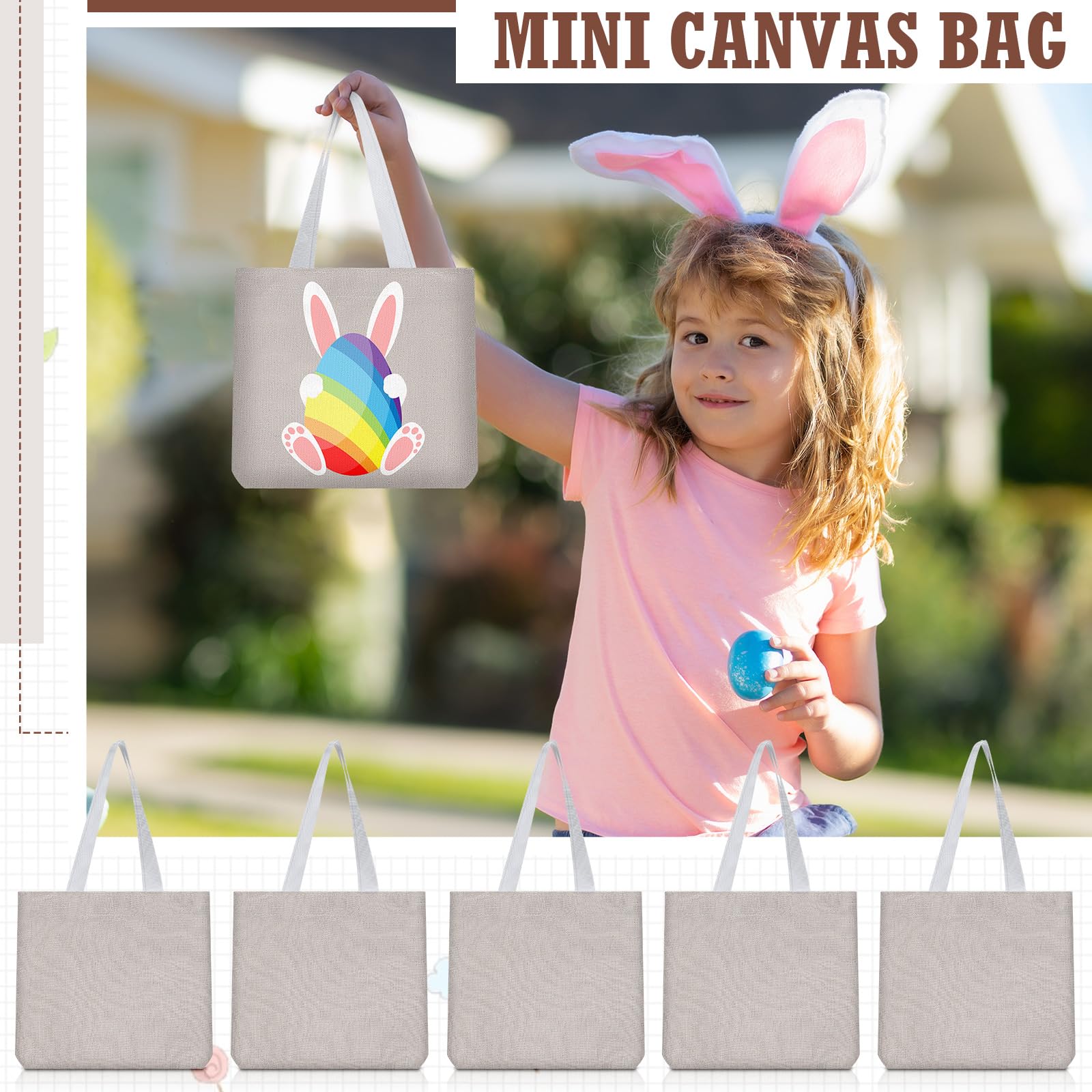 Sadnyy Mini Tote Bag Bulk Easter Gift Bags Blank Small Canvas Tote Bag Goody Gift Sacks for DIY Crafts Kids Party Favors 8" x 8"(24 Pcs)