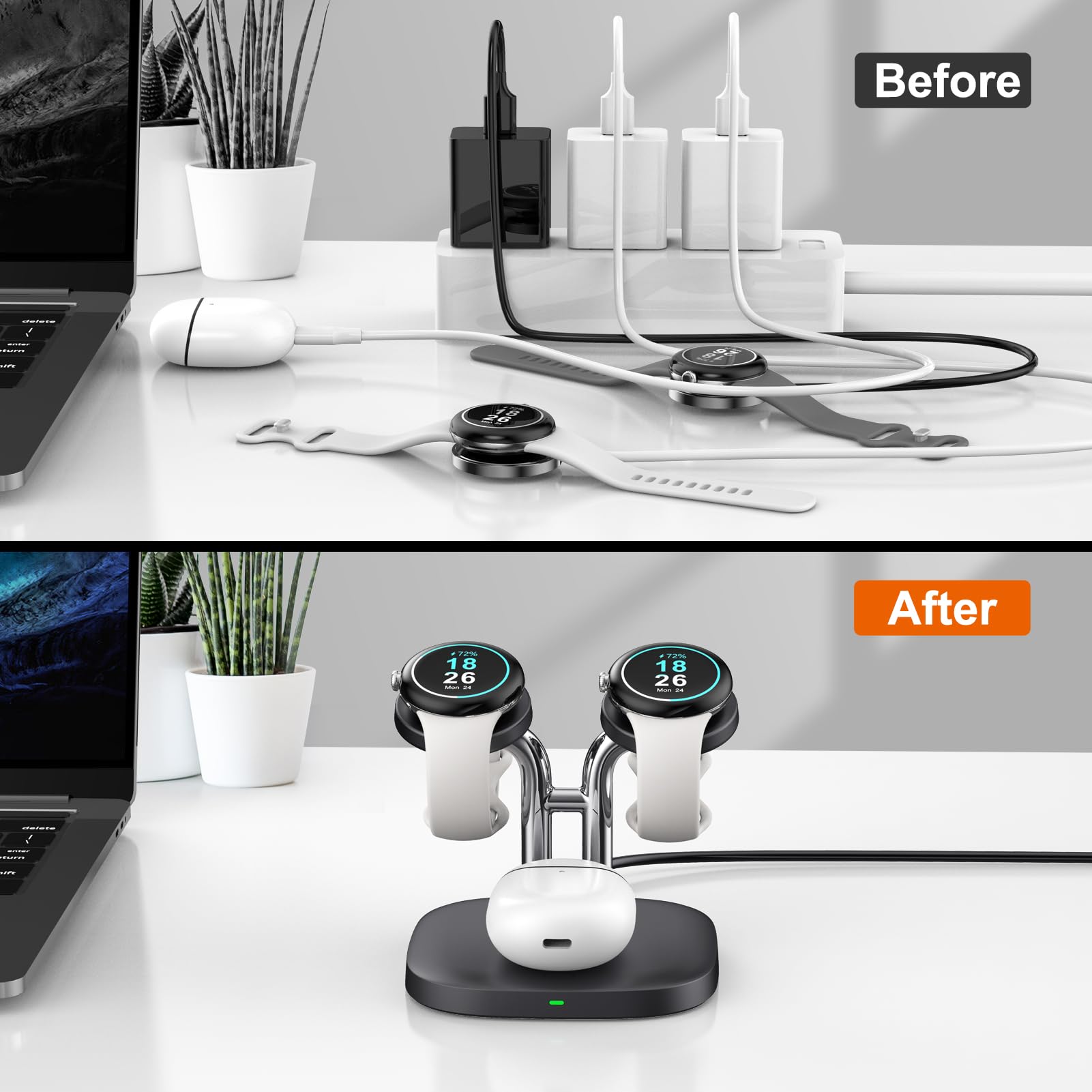 Swanscout Dual Watch Charger for Pixel Watch Only, 2 in 1 Wireless Charger Stand for Google Pixel Watch, Charging Dock Station for Pixel Buds Pro (Not for Pixel Watch 2)