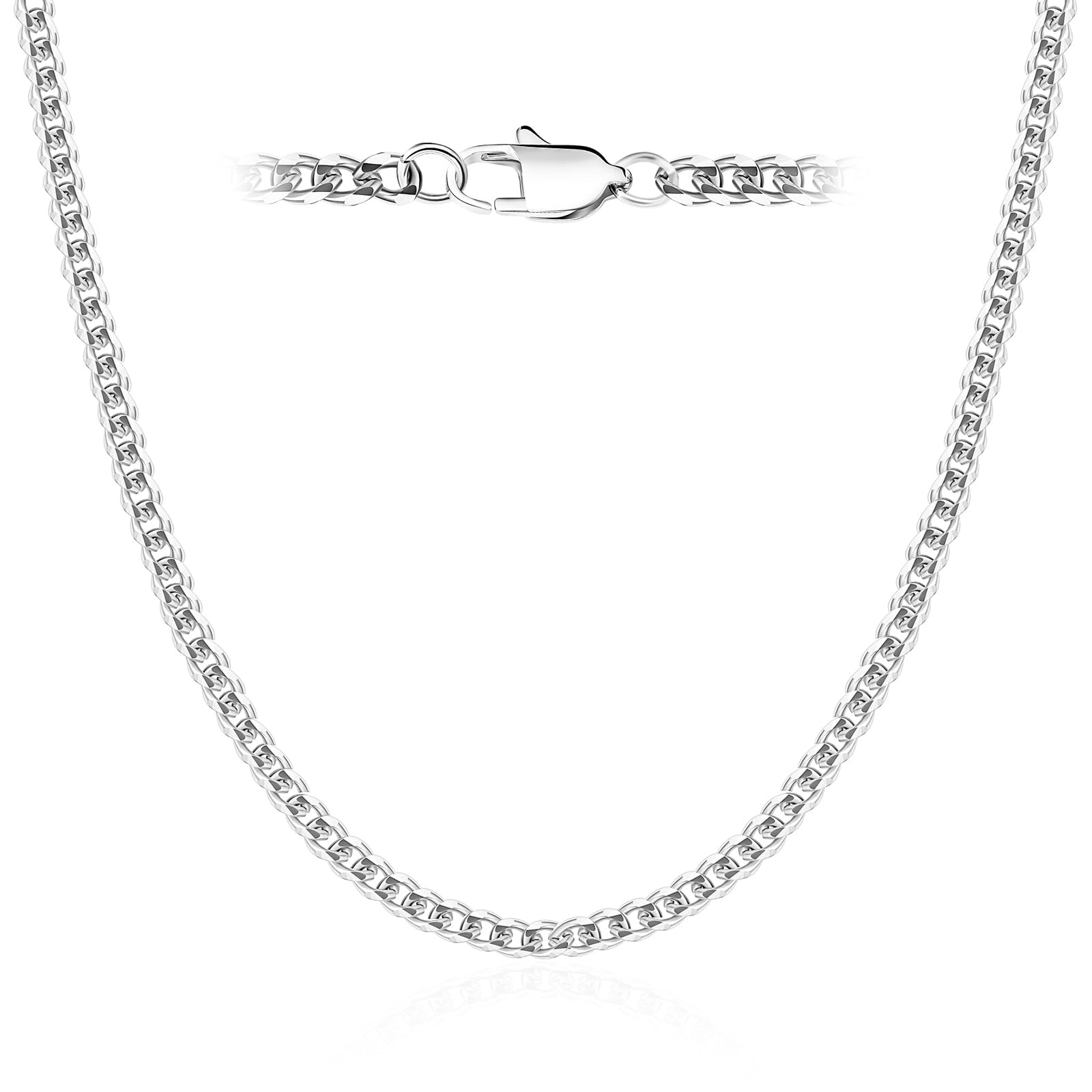 CBLKUS 3.5mm Stainless Steel Chain Necklace, Mens Silver Curb Link Chain, Diamond Cut Solid Cuban Link Chain For Women, Italy Mens Jewelry Available In 16-28 Inches