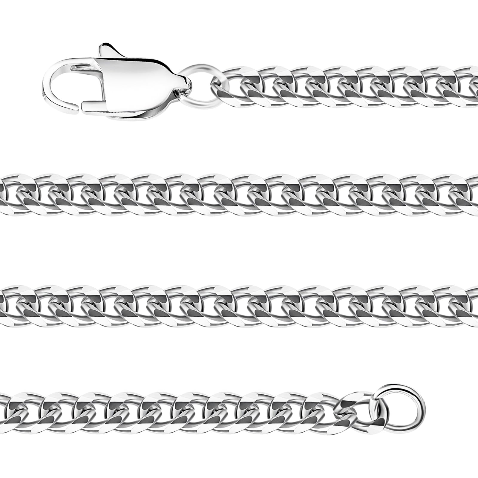 CBLKUS 3.5mm Stainless Steel Chain Necklace, Mens Silver Curb Link Chain, Diamond Cut Solid Cuban Link Chain For Women, Italy Mens Jewelry Available In 16-28 Inches