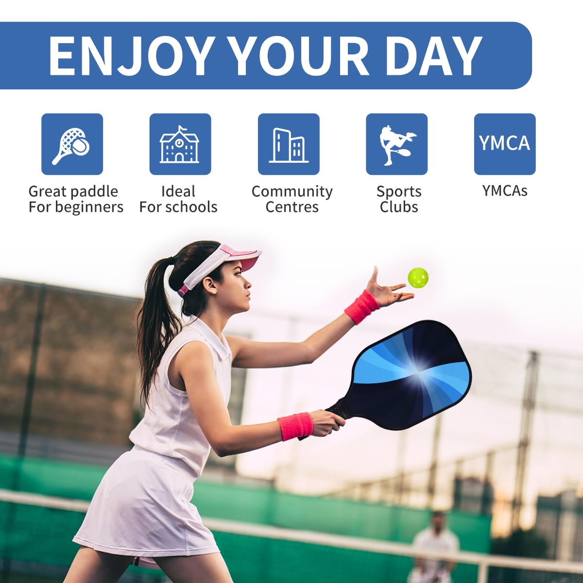 Pickleball Paddles Set of 2- Premium Rackets Fiber Face & Polymer Honeycomb Core Pickleball Set Includes 2 Pickleball Paddles + 4 Pickleball Balls + 1 Bag (ShuangMian)