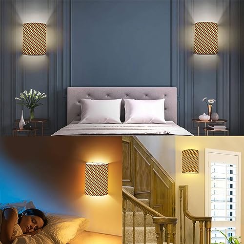 AURFIAIUOP Rechargeable Sconces Set of Two Red Green White Diagonal Lines Seamless Adjustable Brightness Fabric Wall Lamps Wireless Lights Fixtures for Bedroom Living Room Hallway