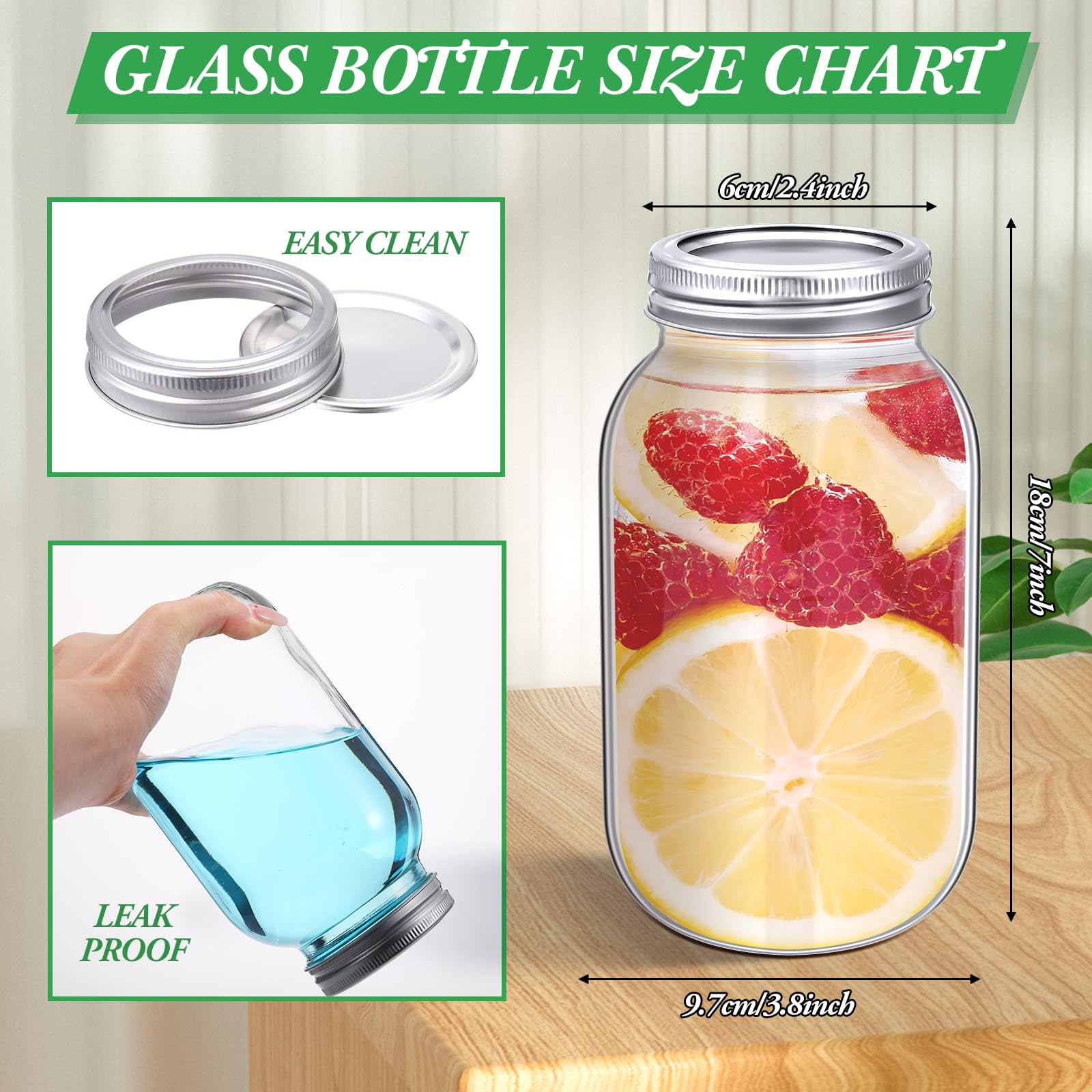 Uiifan 12 Pcs Large Mason Jars 32 oz Glass Jars with Regular Metal Airtight Lids and Bands Wide Mouth Canning Jars 1 quart Large for Jam, Honey, Pickle, Fruit 7.09 Inches in Height