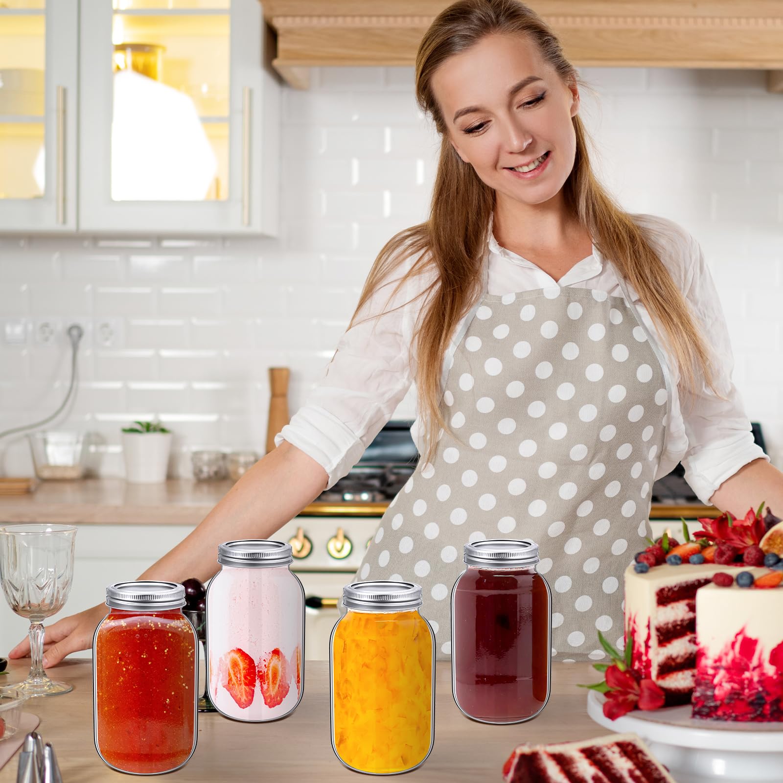 Uiifan 12 Pcs Large Mason Jars 32 oz Glass Jars with Regular Metal Airtight Lids and Bands Wide Mouth Canning Jars 1 quart Large for Jam, Honey, Pickle, Fruit 7.09 Inches in Height